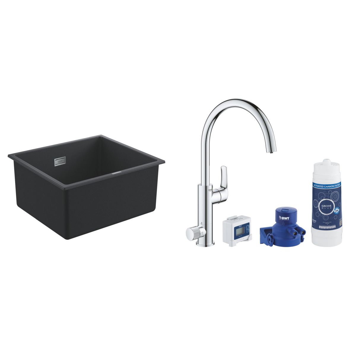Set startovací sada s kuchyňskou baterií Grohe Blue 30383000, granitový ...