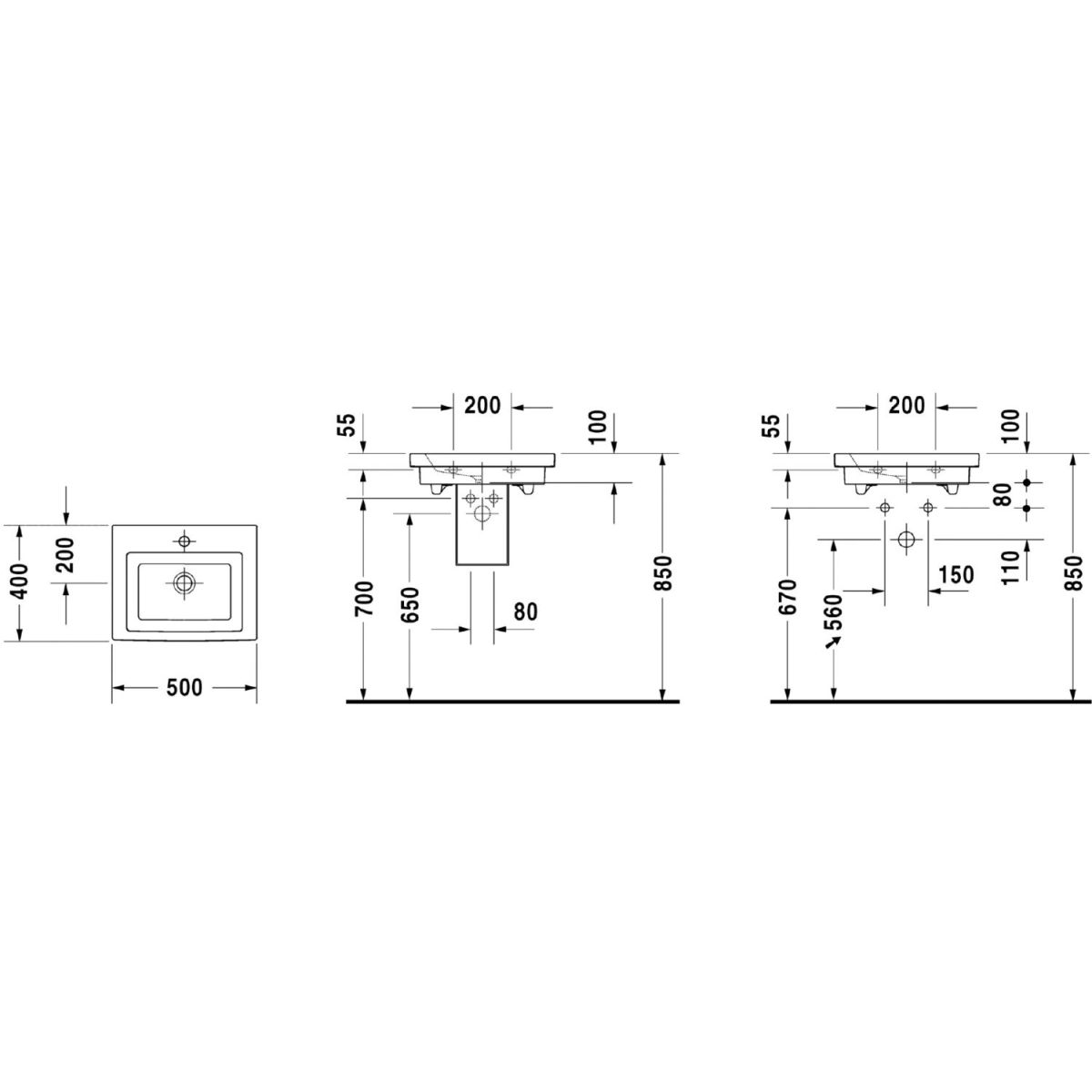 Duravit 2nd floor umywalka 50x40 cm ścienna prostokątna WonderGliss ...