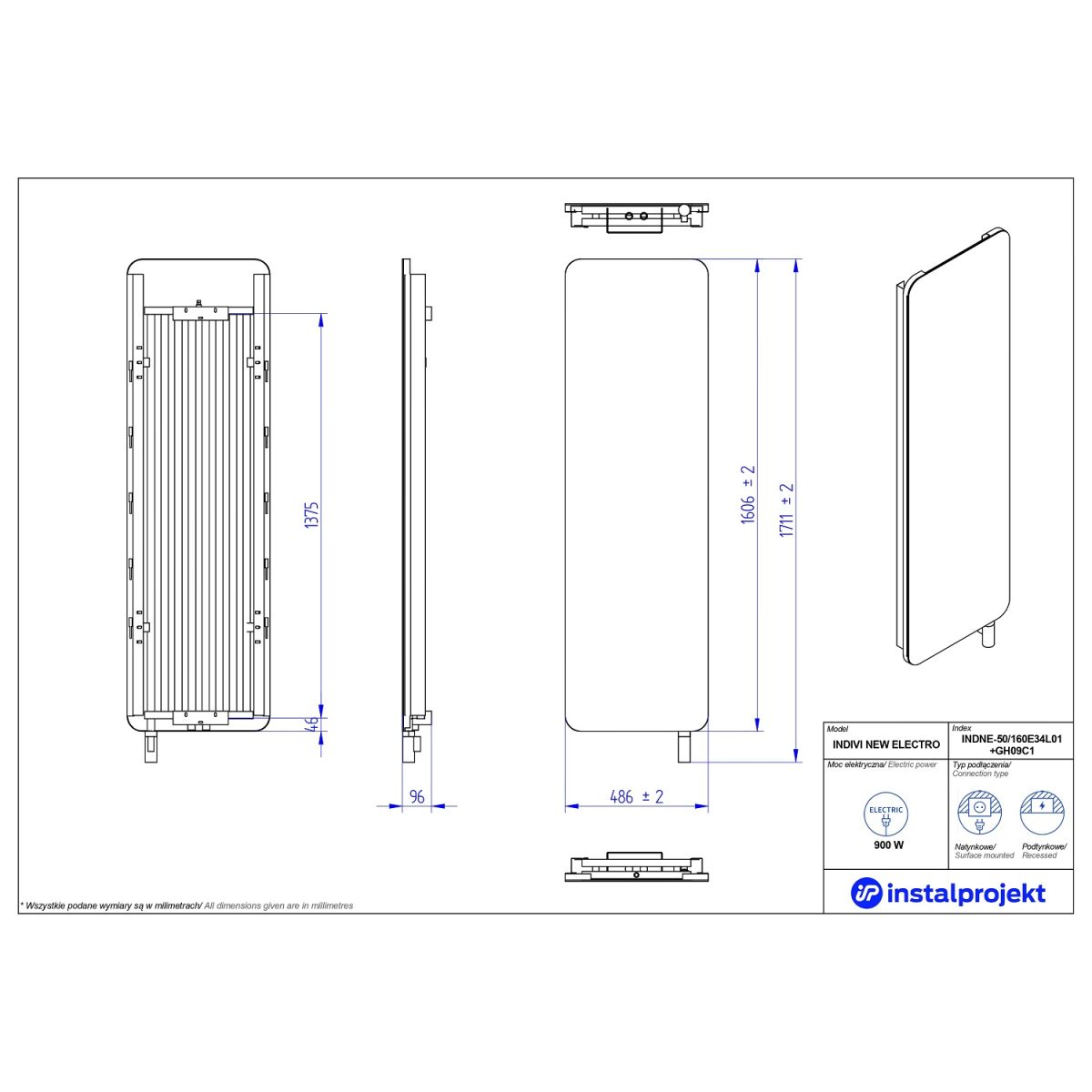 Instal Projekt Indivi New Electro elektrický radiátor 160.6x48.6 cm ...